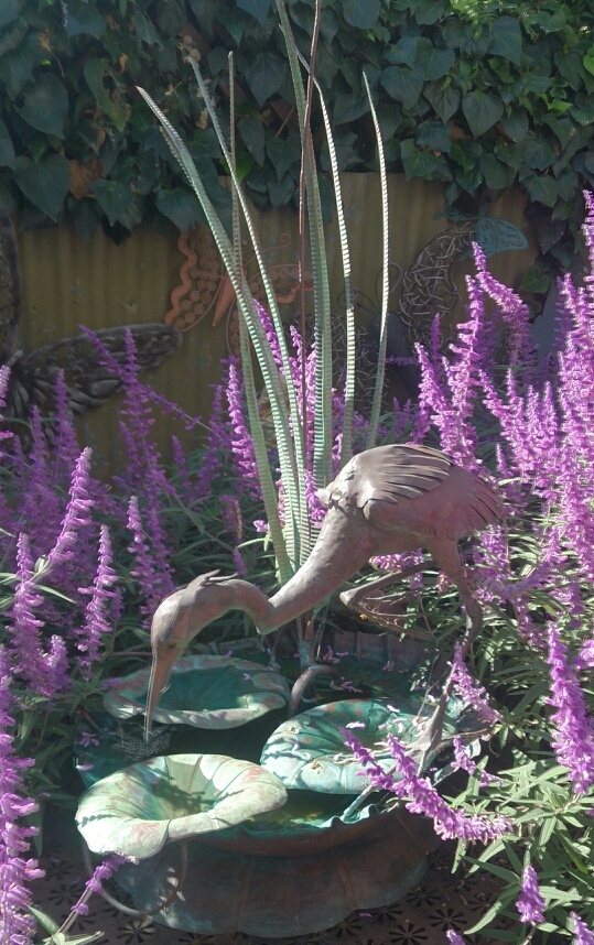 Eyeing the Prize (Heron Water Feature) in situ – David Hamilton